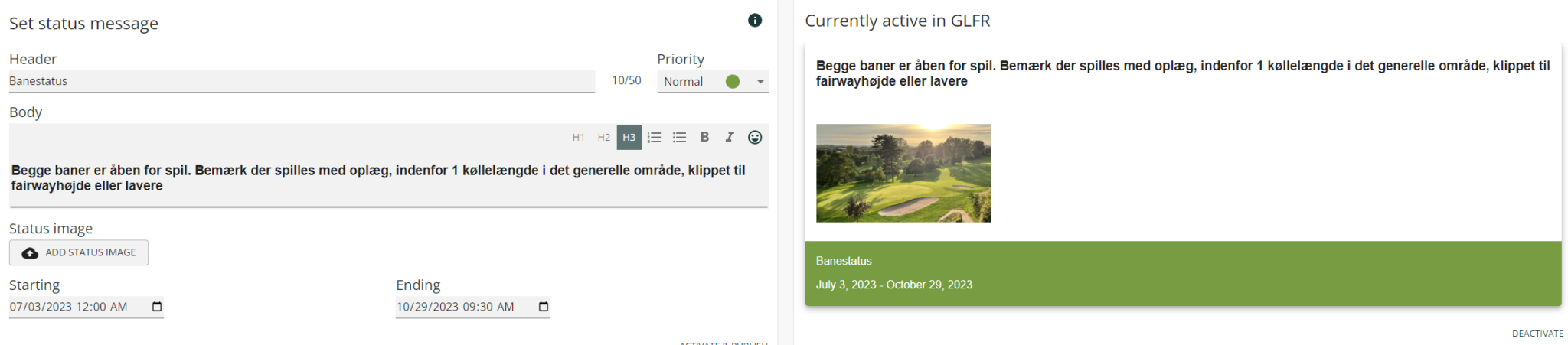 Communication – Status – GLFR Support